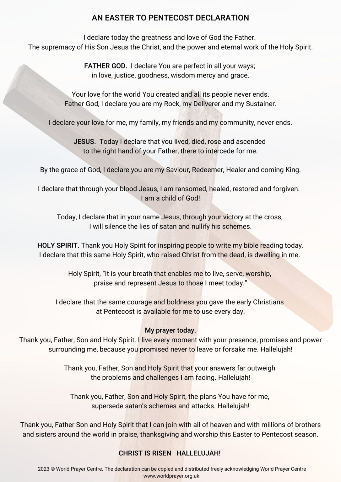 An Easter to Pentecost Declaration - World Prayer Centre